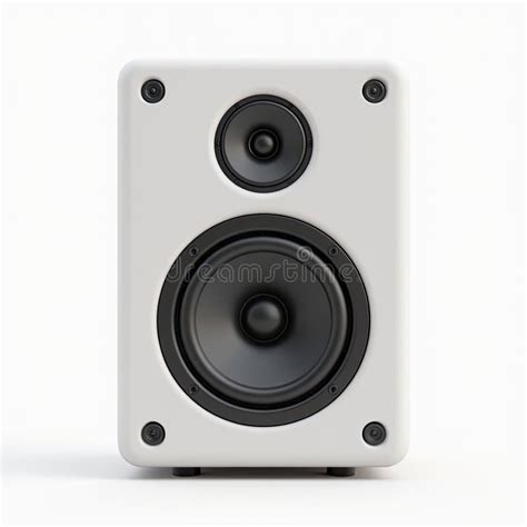 A White Rectangular Speaker With Two Circular Drivers Set Against A Plain Background Stock