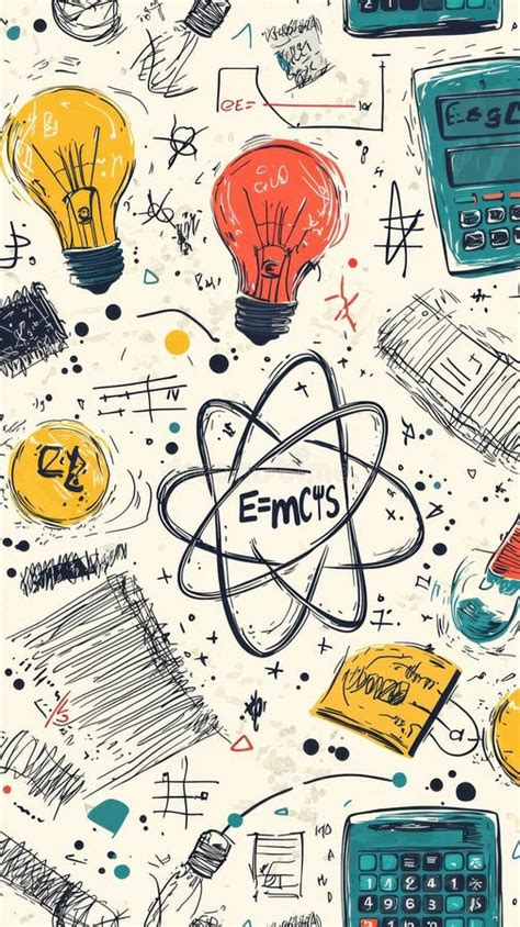 Cartoon Style Pattern With Light Bulbs Atom Symbols And Mathematical
