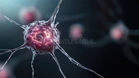 Detailed Depiction Of A Neuron With Glowing Connections Isolated On A Dark Background Stock