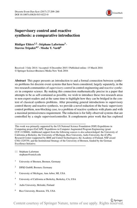 supervisory control and reactive synthesis a comparative introduction