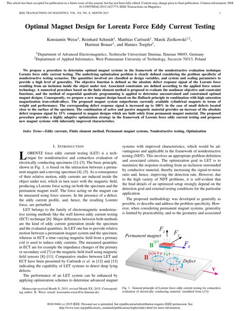 Pdf Optimal Magnet Design For Lorentz Force Eddy Current Testing