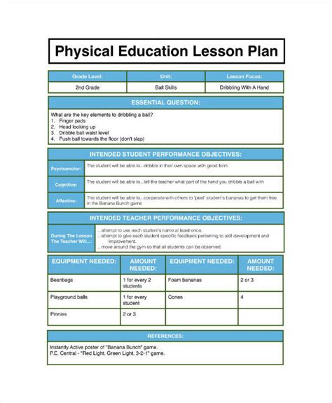 7 Physical Education Lesson Plan Templates Pdf Word
