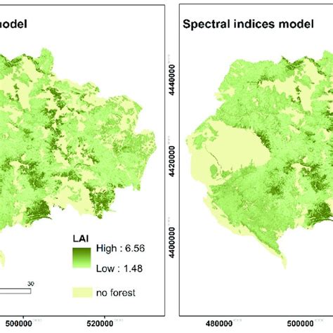 Leaf Area Index Lai Maps Based On Sentinel 2 Left Spectral Bands Download Scientific