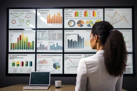 Premium Photo A Woman In A White Suit Is Looking At A Screen With A Chart That Says Graph