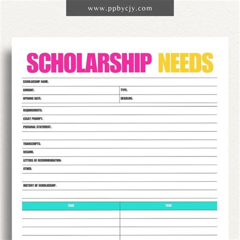 Scholarship Application Tracker Printable Organizer Template