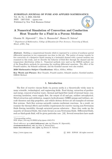 Pdf A Numerical Simulation Of Convection And Conduction Heat Transfer For A Fluid In A Porous