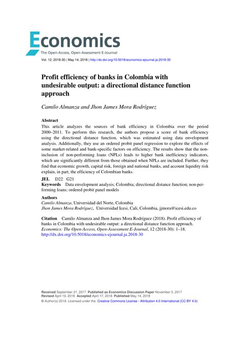Pdf Profit Efficiency Of Banks In Colombia With Undesirable Output A