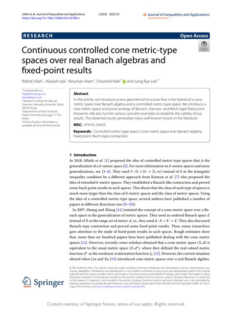 Pdf Continuous Controlled Cone Metric Type Spaces Over Real Banach Algebras And Fixed Point