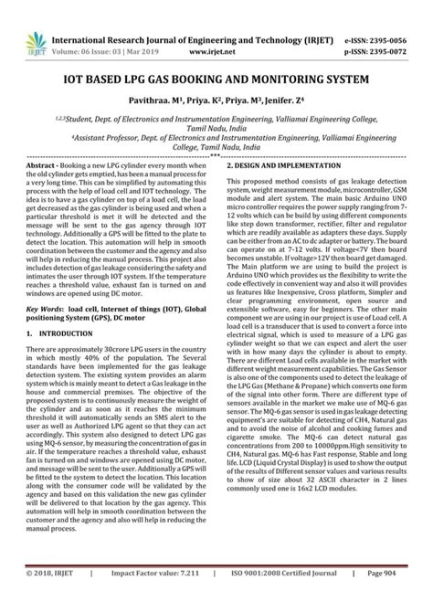 Irjet Iot Based Lpg Gas Booking And Monitoring System Pdf