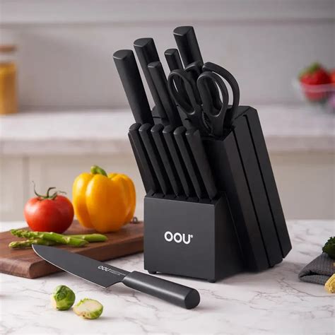 Oou 15 Piece Kitchen Knife Set High Carbon Stainless Steel With Built