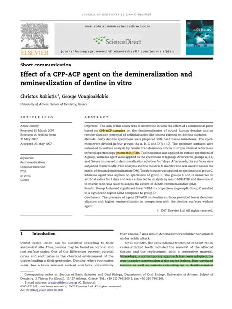 Rahiotis2007 Cpp Acp Dentin Re Pdf Tooth Enamel Chemistry