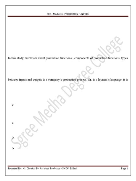 Bdt Module 3 Production Function Notes Pdf Production Function