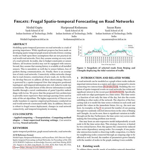 Frigate Frugal Spatio Temporal Forecasting On Road Networks Proceedings Of The 29th Acm