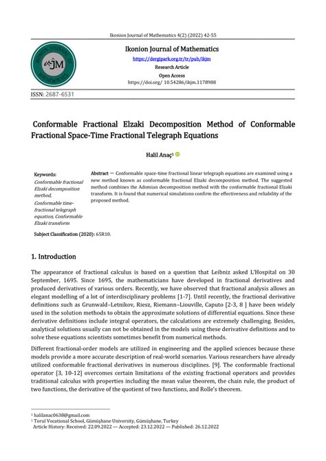 Pdf Conformable Fractional Elzaki Decomposition Method Of Conformable