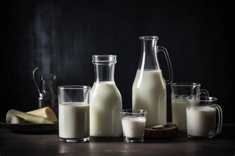 Una Mesa Llena De Leche Y Vasos De Leche Foto Premium