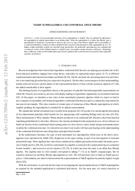 Pdf Takiff Superalgebras And Conformal Field Theory