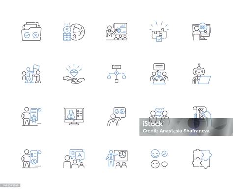 프로젝트 관리 개요 아이콘 모음입니다 계획 스케줄링 추적 실행 분석 구성 추정 벡터 및 일러스트레이션 개념 세트 팀워크 예산 책정 풍부한 선형 표지판 0명에 대한 스톡 벡터