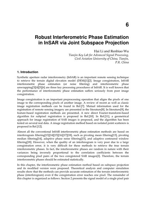 Pdf Robust Interferometric Phase Estimation In Insar Via Joint Subspace Projection