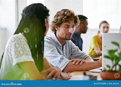 Teamwork Computer And Overlay With Business Women In Office For