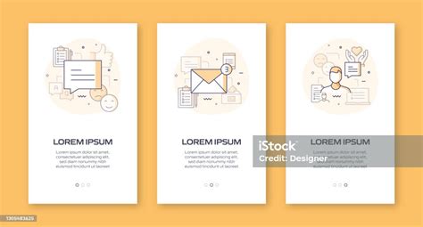 평면 아이콘이 있는 모바일 앱 페이지 화면에 대한 설문조사 및 평가 개념 Ux Ui 디자인 템플릿 벡터 일러스트레이션 Brand Name Online Messaging
