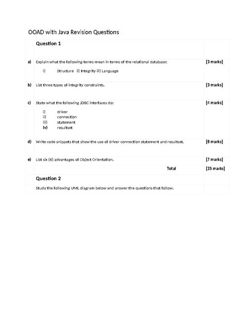 OOAD With Java Revision Questions OOAD With Java Revision Questions Question A Explain