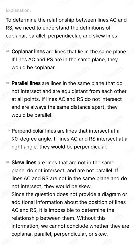 Solved Consider The Diagram Lines Ac And Rs Are Coplanar Parallel