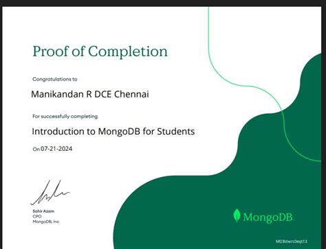 Manikandan R On Linkedin Mongodb Certification Nosql Datamanagement Continuouslearning