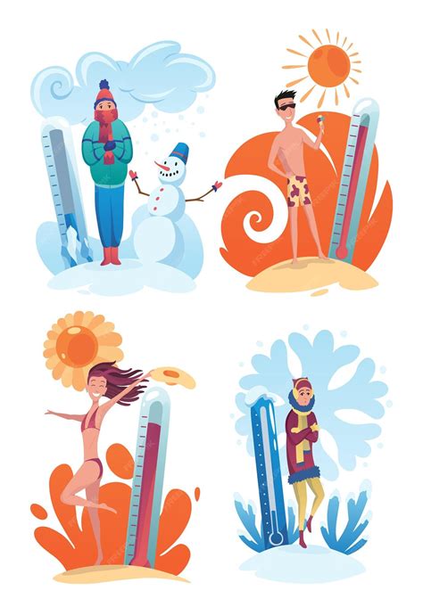 Ilustración De Termómetros De Meteorología Para Clima Frío Y Caliente