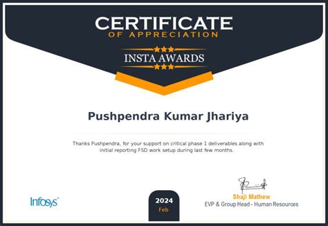 Pushpendra Kumar Jhariya On Linkedin Infosys Sapinstaawards