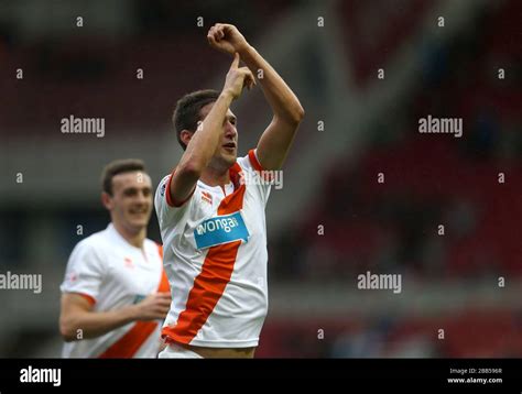 Blackpools Chris Basham Celebrates Scoring During The Match At The