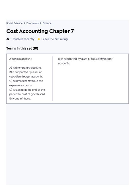 Cost Accounting Chapter 7 Flashcards Cost Accounting Chapter 7 11