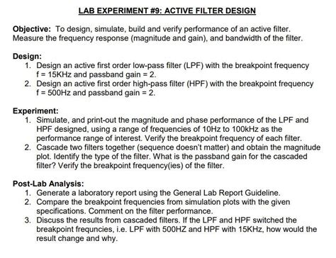 Solved LAB EXPERIMENT ACTIVE FILTER DESIGN Objective To Chegg