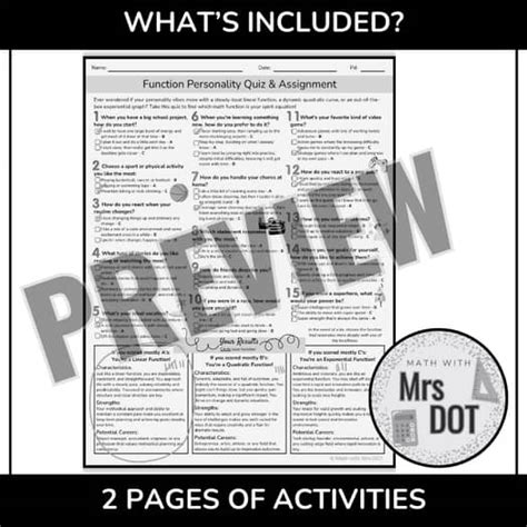 Function Personality Quiz And Assignment Graphing Functions And Math
