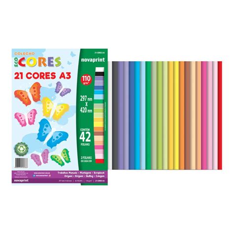 Bloco Ecocores 110g A3 21 Cores C42 Fls Novaprint Papelaria Jambo