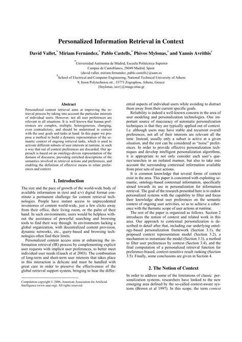 Pdf Personalized Information Retrieval In Context