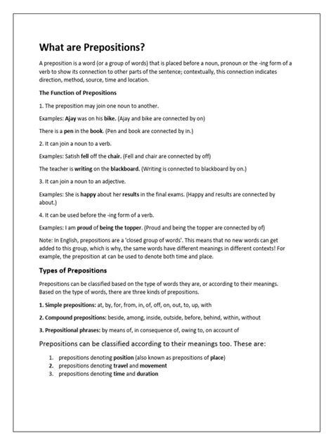 Prepositions Notes Dc English Pdf Noun Preposition And Postposition