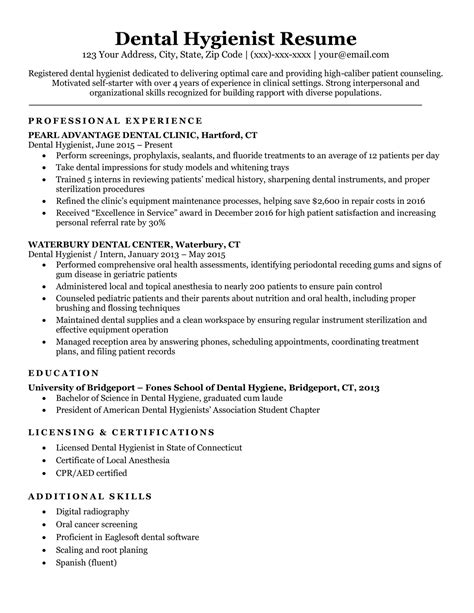 Dental Hygienist Resume Sample And Writing Tips Resume Companion