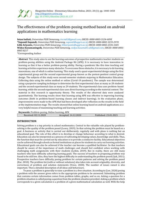 pdf the effectiveness of the problem posing method based on android