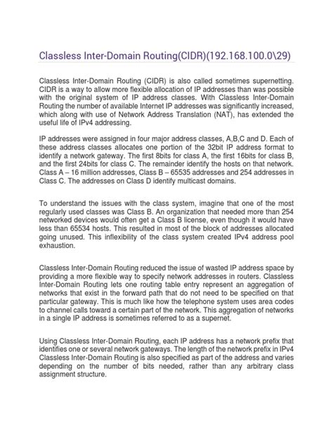 classless inter domain routing cidr 192 168 100 0 29 pdf ip