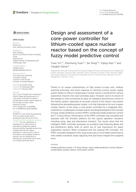 Pdf Design And Assessment Of A Core Power Controller For Lithium Cooled Space Nuclear Reactor