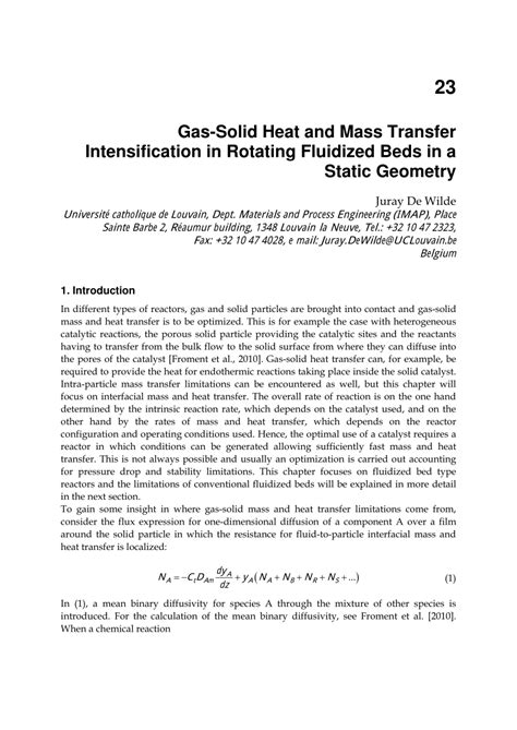 Pdf Gas Solid Heat And Mass Transfer Intensification In Rotating Fluidized Beds In A Static