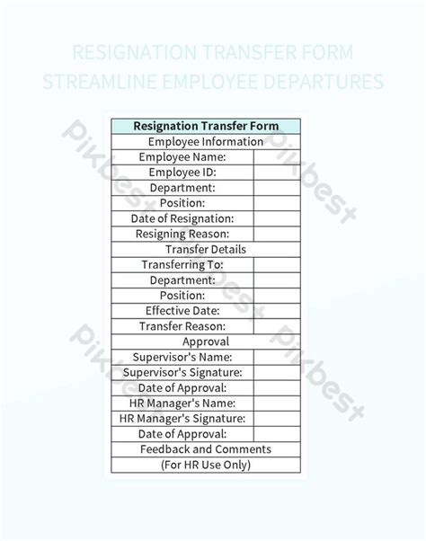 Resignation Transfer Form Streamline Employee Departures Excel