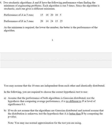 Solved Two Stochastic Algorithms A And B Have The Following