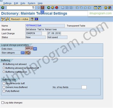 tcode se11 create database table tahap 2 ilmuprogram