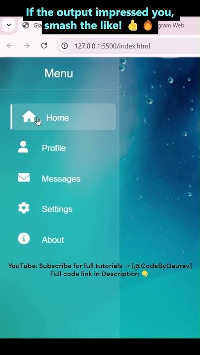🔥 Glassmorphism Sidebar Menu Using Html And Css Webdevelopment Sidebar Menu Shorts Youtube