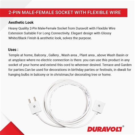 2 Pin Male Female Socket With Flexible Wire Duravolt