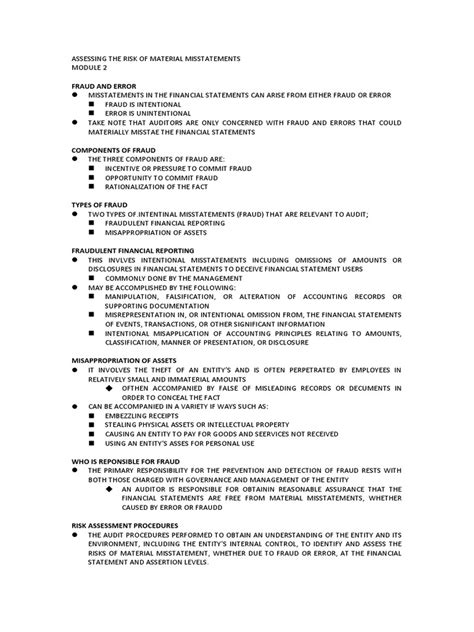 assessing the risk of material misstatements module 2 pdf audit financial audit