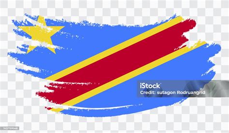 콩고 민주 공화국 국기와 함께 그런 지 브러시 스트로크 수채화 그림 깃발 포스터 국기의 배너 스타일 수채화 그리기 투명한 배경에 격리된 벡터입니다 가리기에 대한 스톡 벡터