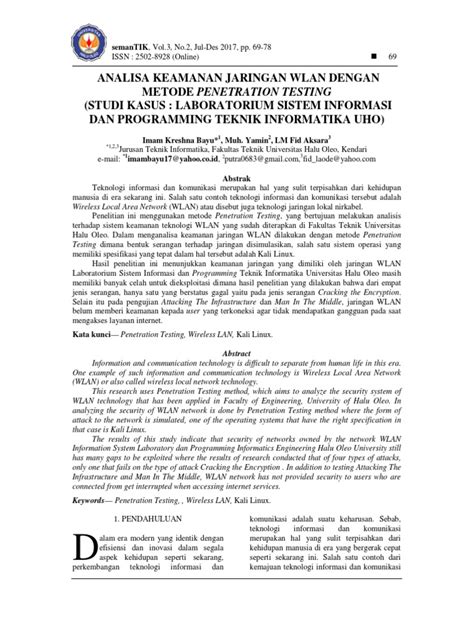 Analisa Keamanan Jaringan Wlan Dengan Metode Penetration Testing Pdf