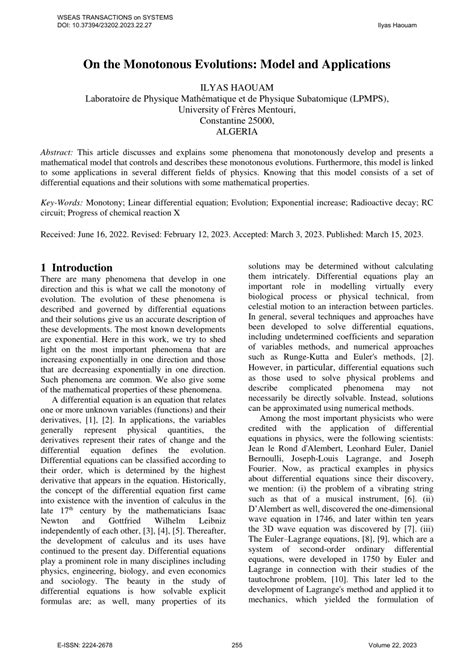 Pdf On The Monotonous Evolutions Model And Applications